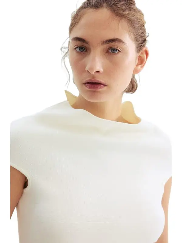 H&m Short Sleeve Turtleneck Top - Cream