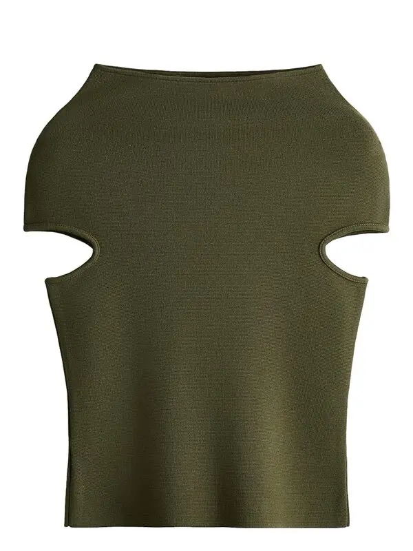 H&m Short Sleeve Turtleneck Top - Dark Khaki Green