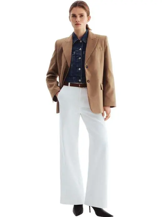 H&m Wide Belted Twill Trousers - White