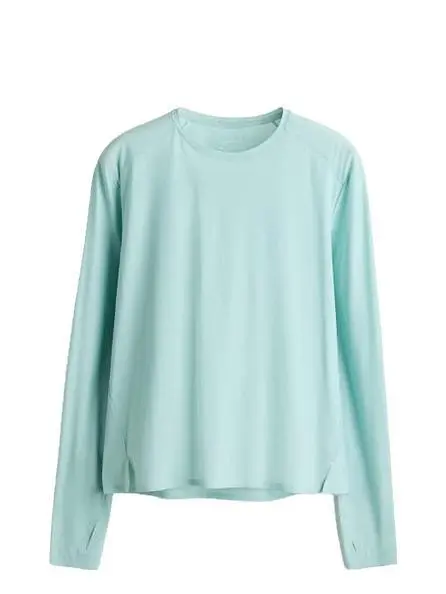 H&m Performance Long Sleeve Top With Thumbholes - Amazonite Blue