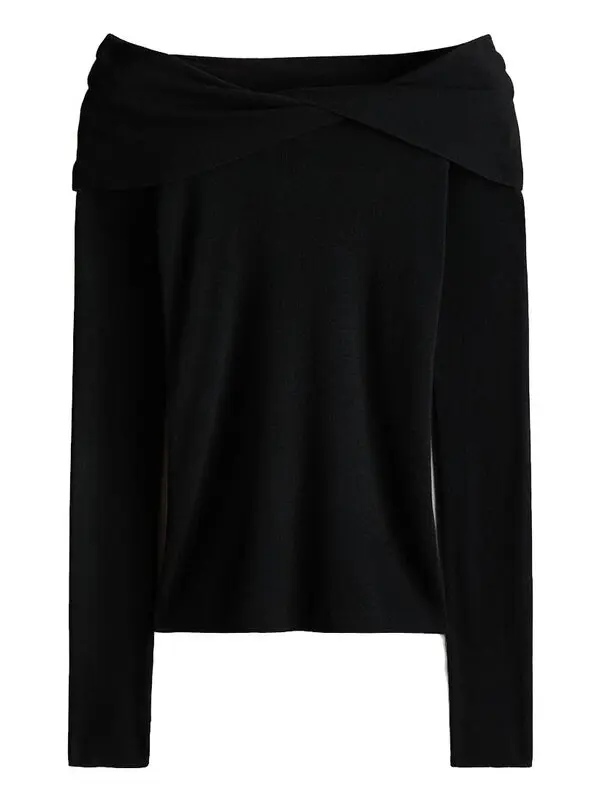 H&m Off-the-shoulder Twisted Knit Top - Black