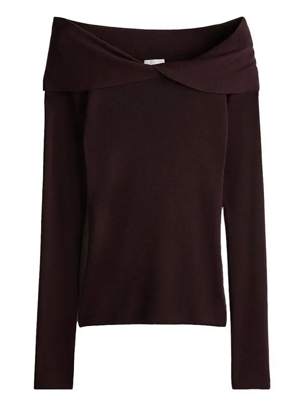H&m Off-the-shoulder Twisted Knit Top - Dark Brown