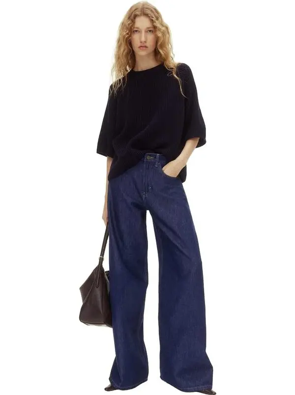 H&m Wide Leg High Waist Jeans - Dark Denim Blue