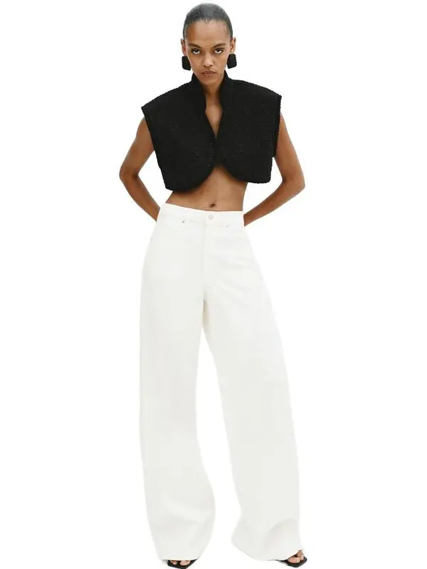H&m Wide Leg High Waist Jeans - White