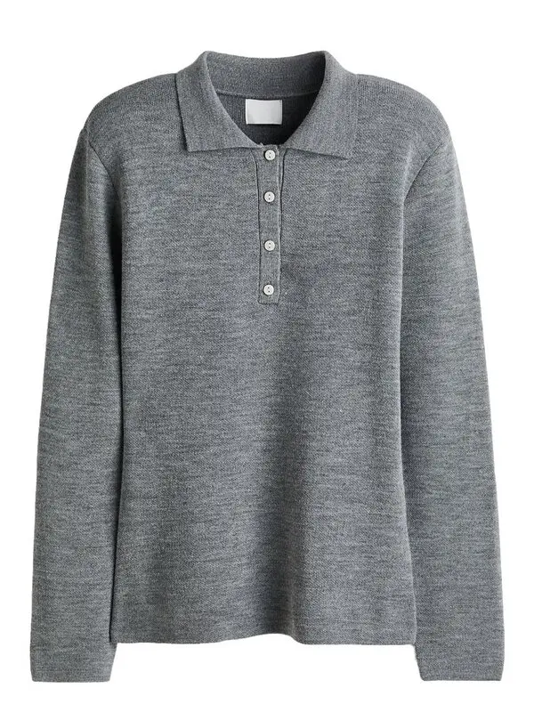 H&m Shoulder-pad Polo Jumper - Gray Melange