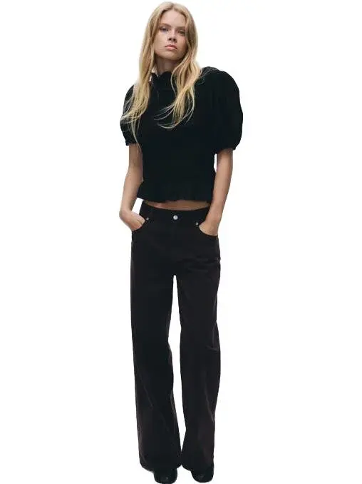H&m Smocked Blouse With Puff Sleeves - Black