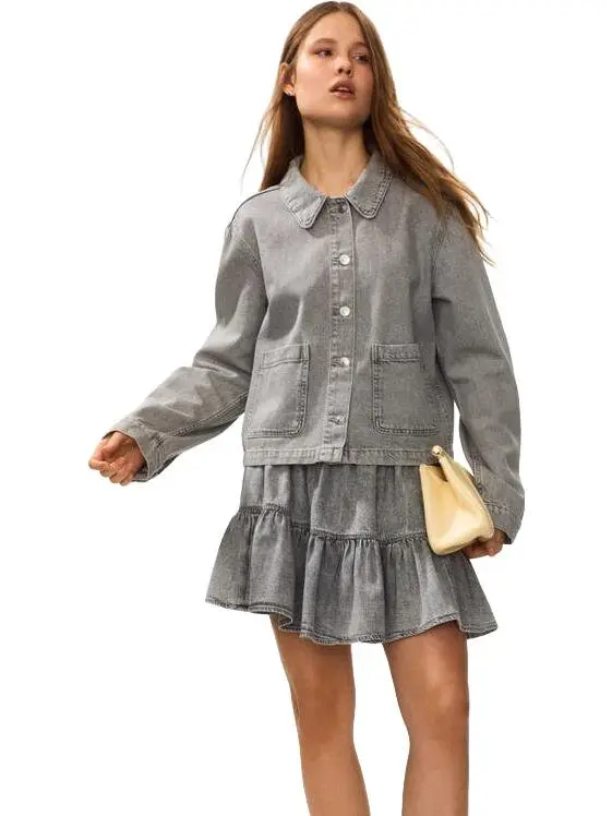 H&m Fitted Cotton Denim Jacket - Light Denim Gray