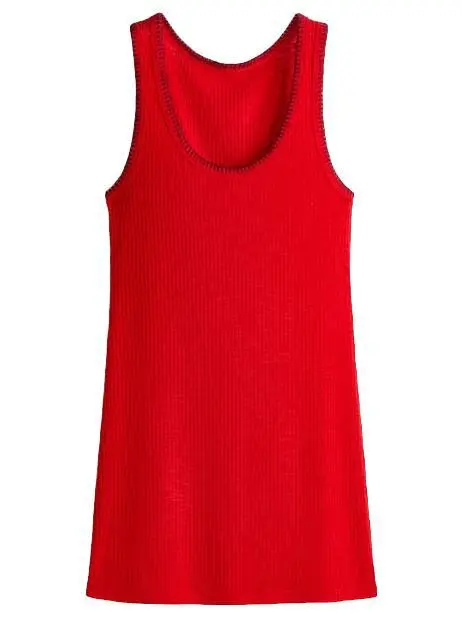 H&m Rib-knit Dress With Contrast Whipstitching - Red