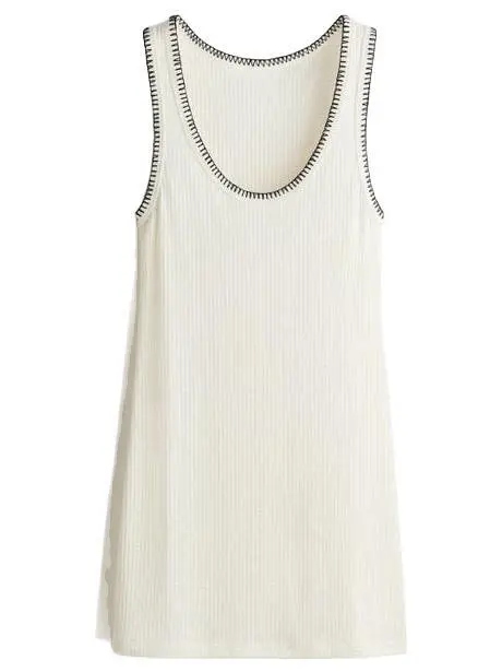 H&m Rib-knit Dress With Contrast Whipstitching - White/black