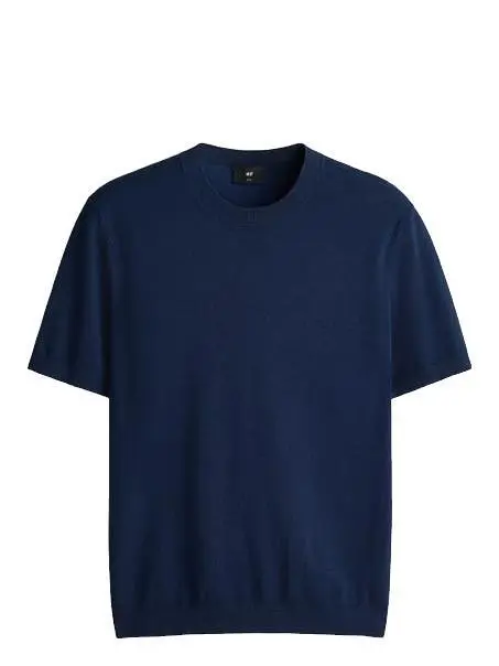 H&m Slim Fit Knitted T-shirt - Dark Blue
