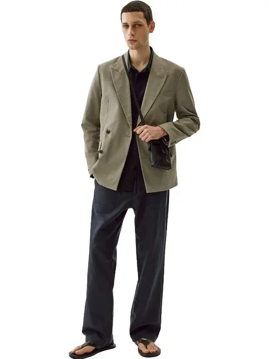 H&m Regular-fit Linen-blend Pants - Navy Blue