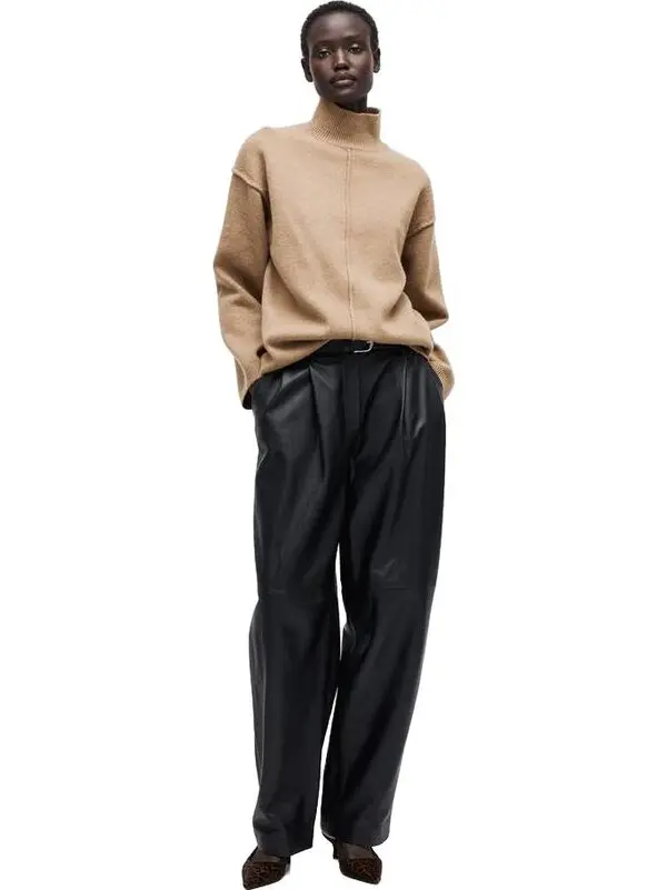 H&m Seam Detail Mock Neck Oversized Sweater - Dark Beige