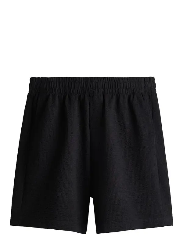 H&m Relaxed Fit Waffled Jersey Knee Length Shorts - Black