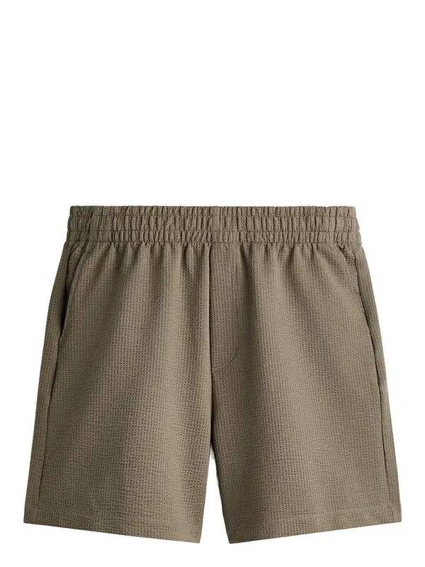 H&m Relaxed Fit Waffled Jersey Knee Length Shorts - Khaki Green