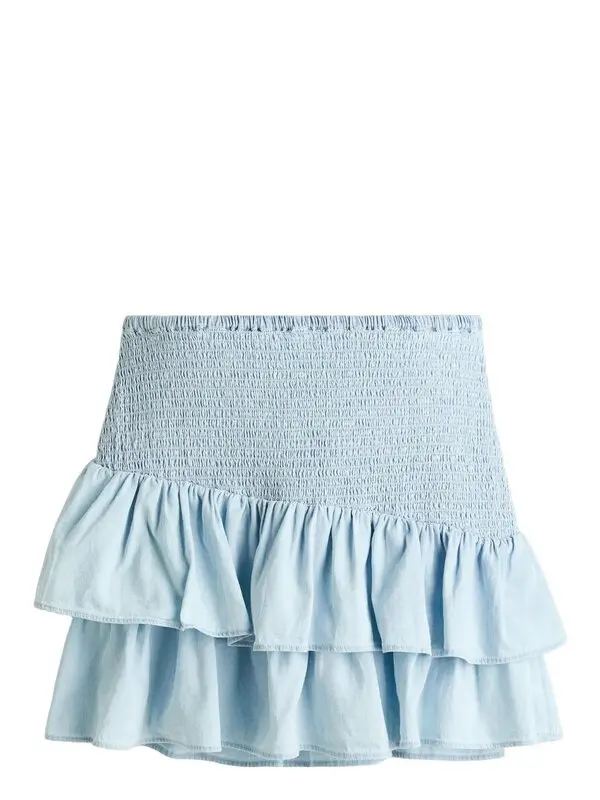 H&m Smocked Tiered Denim Mini Skirt - Light Blue