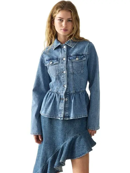 H&m Denim Peplum Jacket - Light Denim Blue