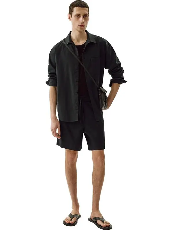 H&M Relaxed Fit Linen-blend Shorts - Black