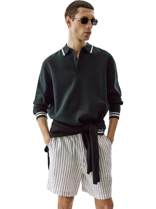 H&m Relaxed-fit Linen-blend Shorts With Drawstring Waist - White/striped