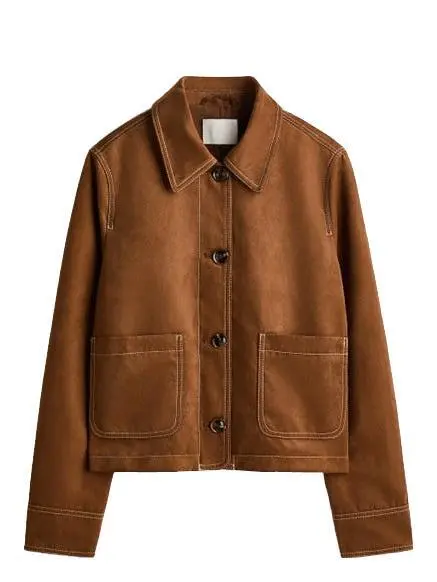 H&m Short Jacket In Textured Woven Fabric - Dark Beige
