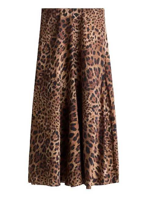 H&m Satin Maxi Skirt - Beige/leopard Print