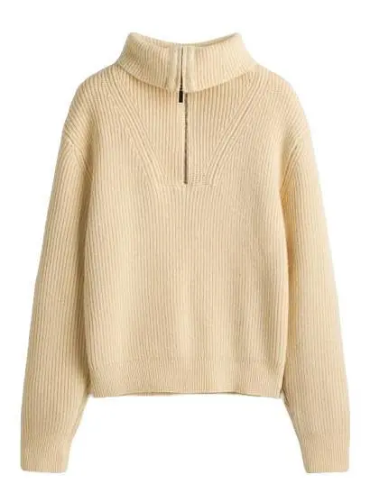 H&m Rib-knit Zip-top Jumper - Light Yellow