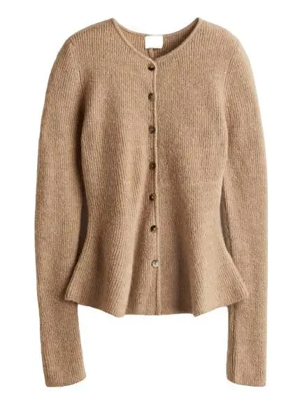 H&m Rib-knit Peplum Cardigan - Beige Melange
