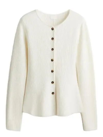 H&m Rib-knit Peplum Cardigan - Cream