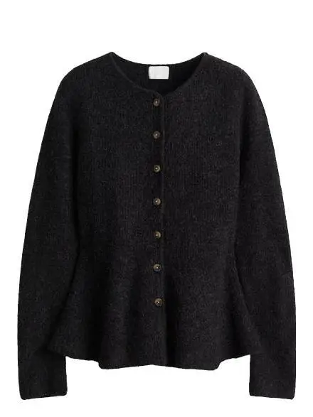 H&m Rib-knit Peplum Cardigan - Dark Gray Melange