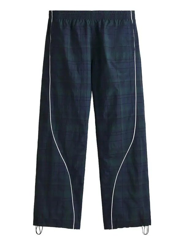 H&m Relaxed Fit Nylon Track Pants - Dark Blue/plaid