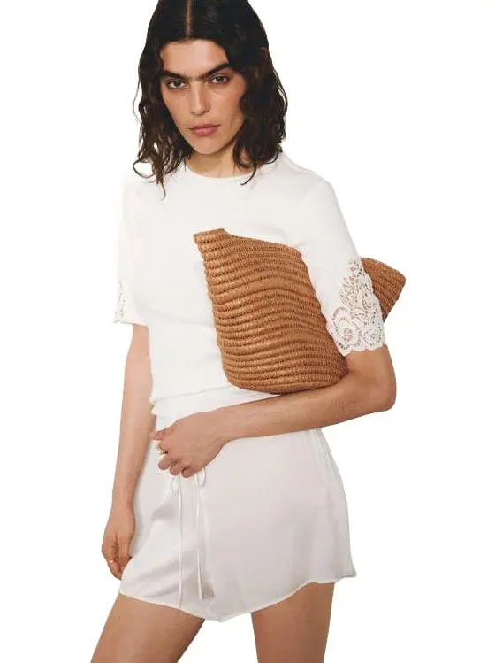 H&m Ribbed Lace-inset Top - White