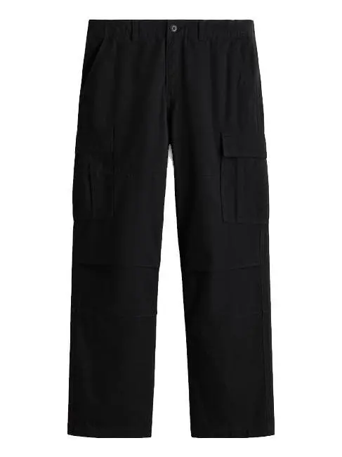 H&m Relaxed Fit Cotton Cargo Trousers - Black