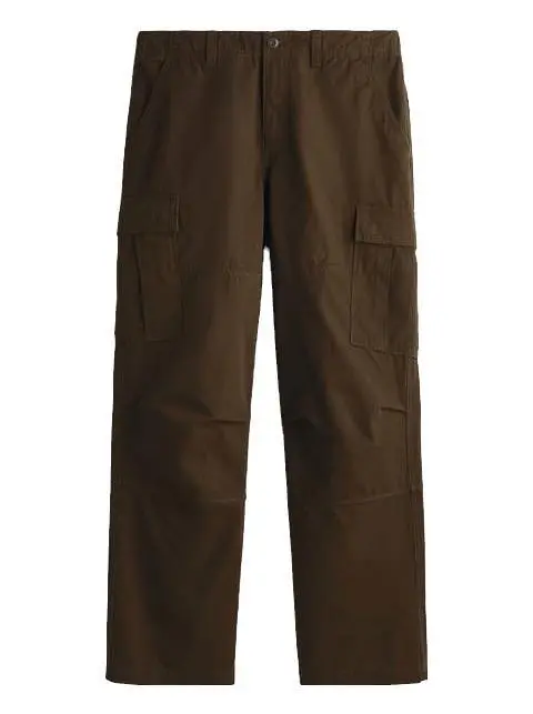 H&m Relaxed Fit Cotton Cargo Trousers - Dark Khaki Green