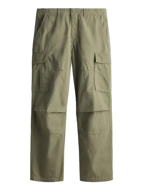H&m Relaxed Fit Cotton Cargo Trousers - Khaki Green