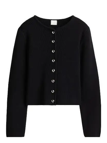 H&m Rib-knit Cotton Cardigan With Metal Buttons - Black