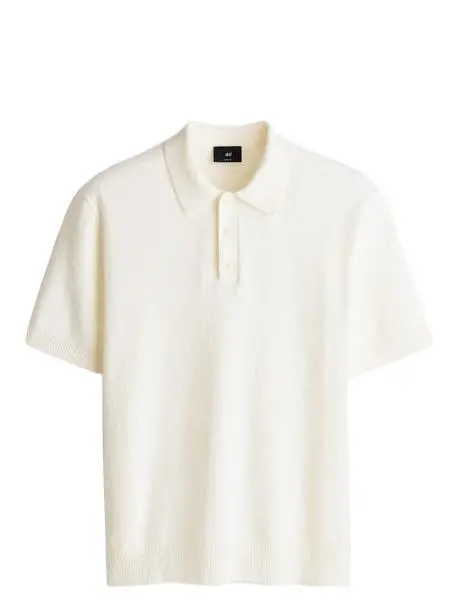 H&m Regular Fit Knitted Polo Shirt - Cream