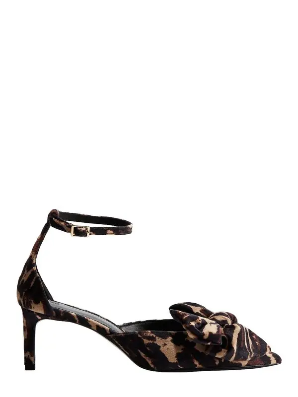 H&m Velour Court Shoes With Bow Detailing And Ankle Strap - Brown/leopard Print