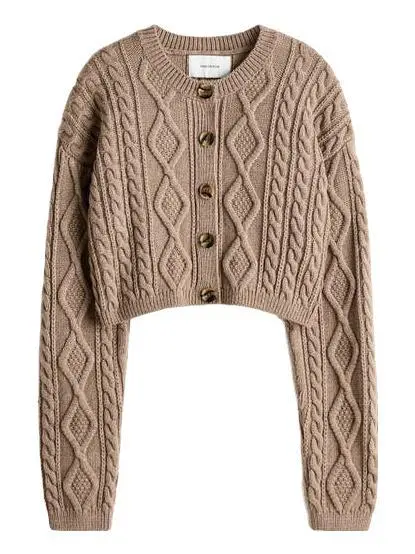 H&m Cable Knit Cropped Cardigan - Taupe
