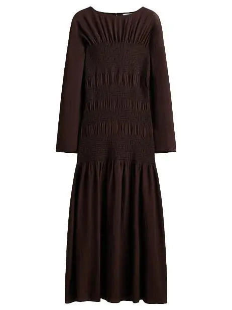 H&m Long Smocked Dress - Dark Brown