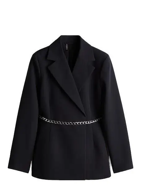 H&m Belted Blazer With Notched Lapels - Black