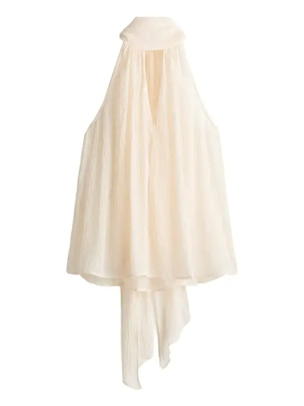 H&m Chiffon Halterneck Top With Scarf Collar - Cream
