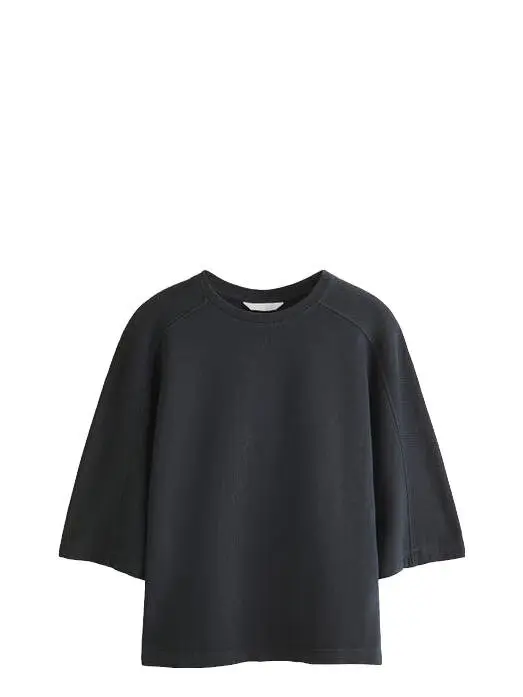 H&m Cotton French Terry 3/4 Sleeve Sweatshirt - Dark Gray