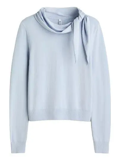 H&m Scarf Collar Fine Knit Jumper - Light Blue