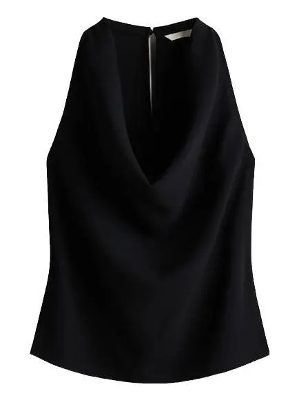H&m Sleeveless Cowl Neck Top With Back Keyhole Detail - Black