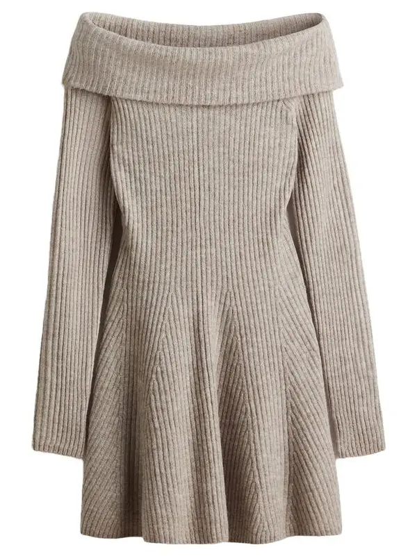 H&m Rib-knit Off-the-shoulder Dress - Beige Melange