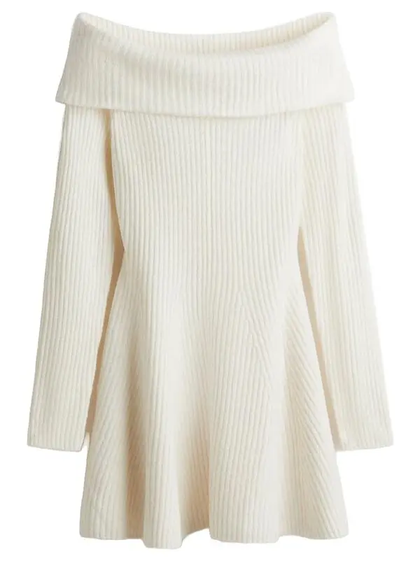 H&m Rib-knit Off-the-shoulder Dress - Cream