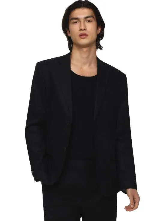 H&m Slim Fit Linen Single-breasted Blazer With Notch Lapels - Black
