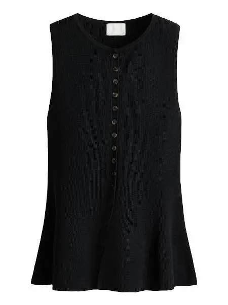 H&m Rib-knit Peplum Waistcoat With Button Front - Black