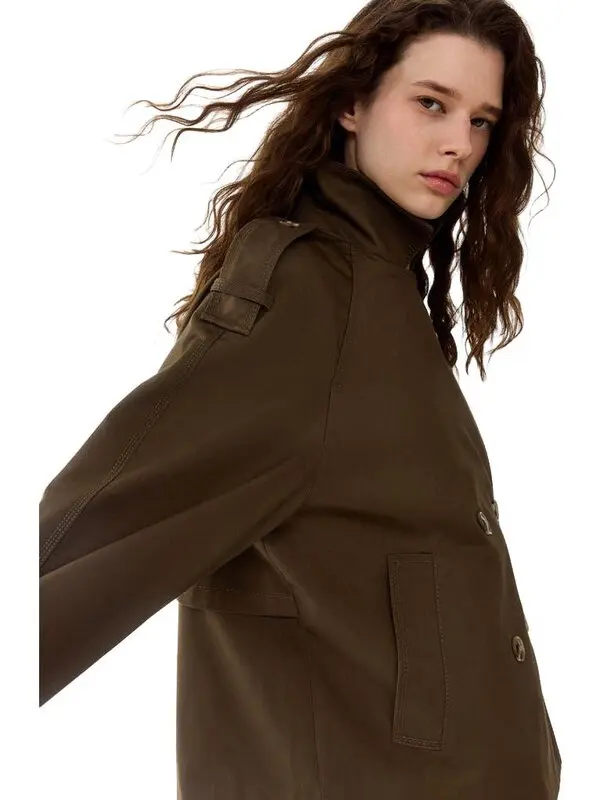 H&m Short Trench Coat - Dark Khaki Green