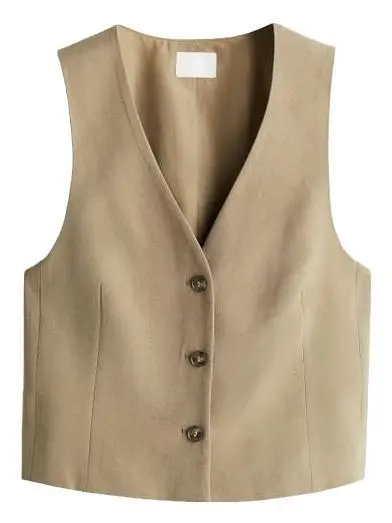 H&m Short V-neck Waistcoat - Beige