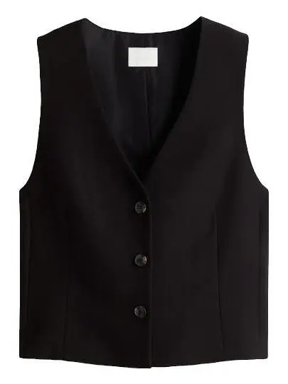 H&m Short Striped V-neck Waistcoat - Black